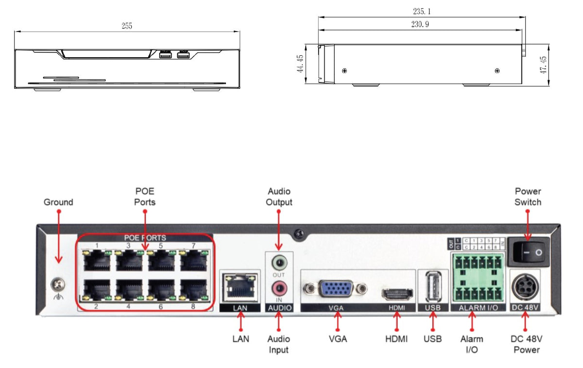 8 Channel NVR with 8 Plug & Play Ports, 4K, 2TB